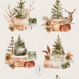 Watercolor Christmas Tree Clipart, Rustic Christmas Decor, Farmhouse ...