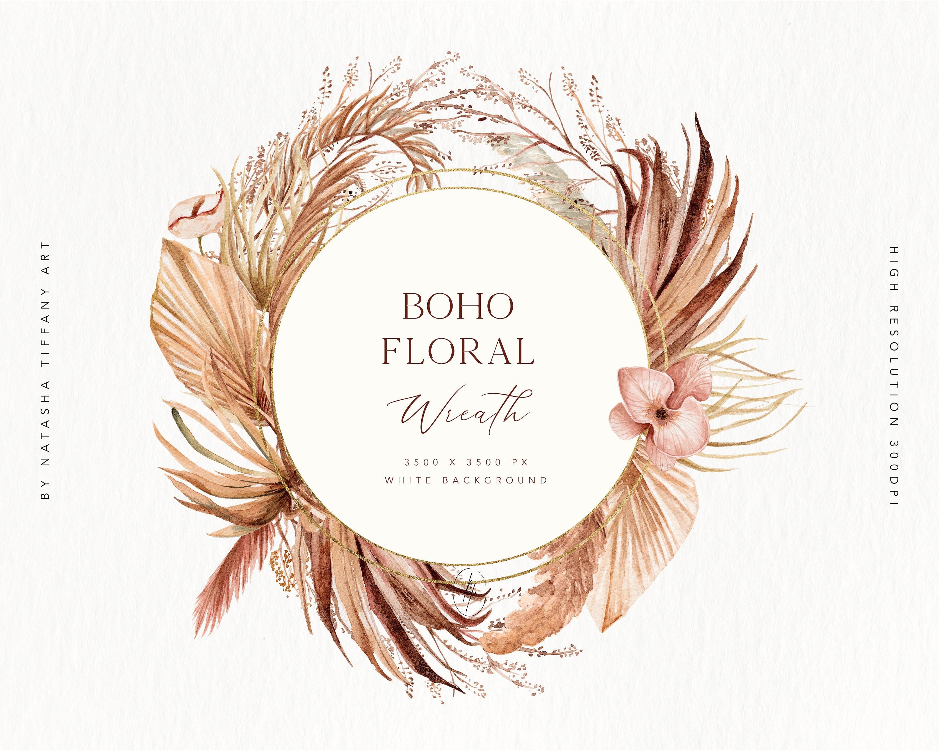 Boho Floral Wreath Clipart,boho Floral Png,watercolor Floral Clipart ...