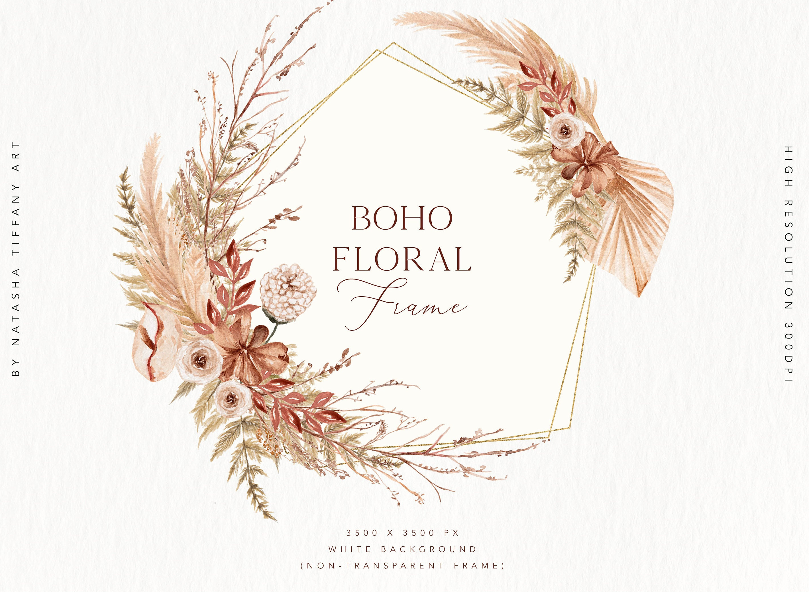 Boho Floral Frame Clipart,boho Floral Png,watercolor Floral Clipart ...