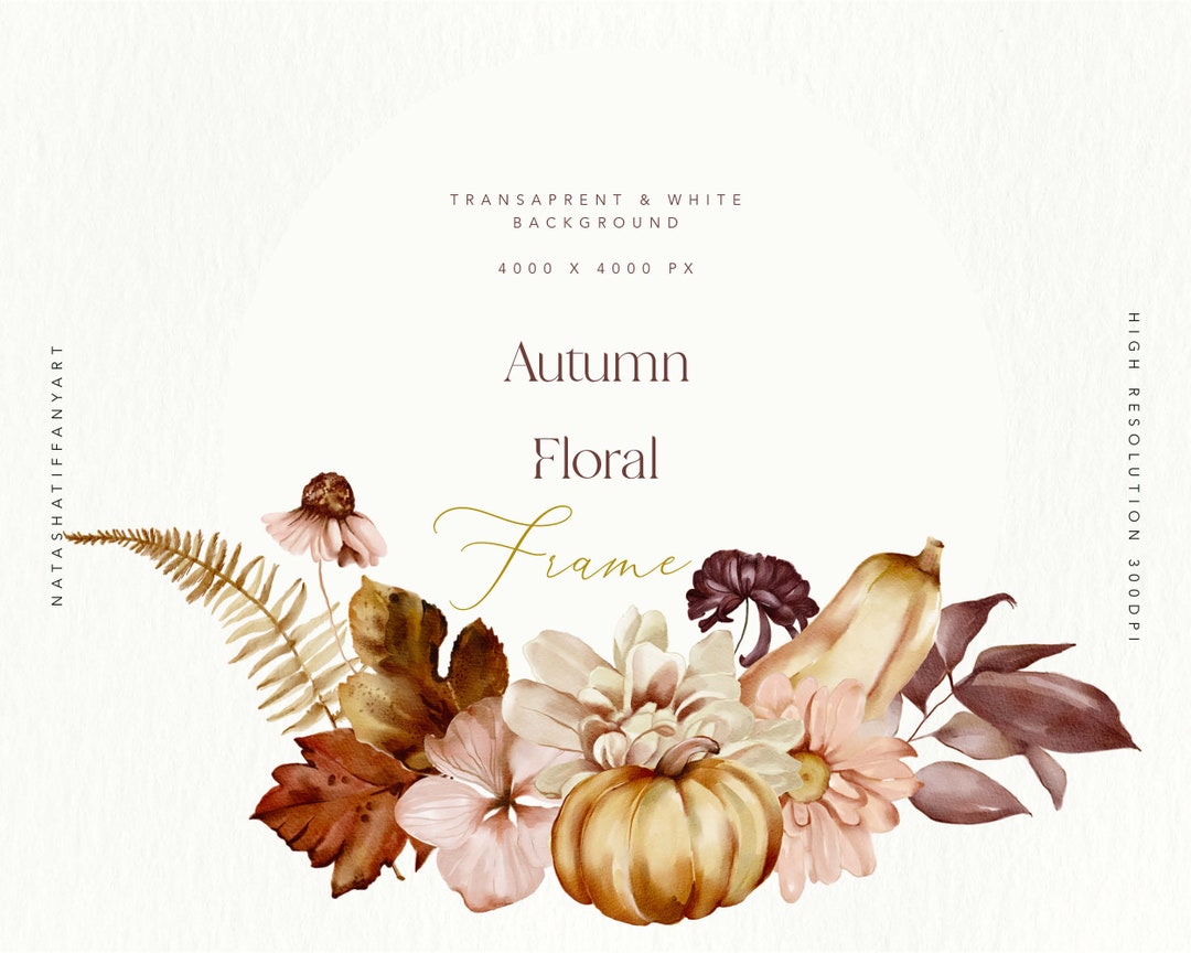 Fall Clipart, Pumpkin Frame, Watercolor Fall Clipart, Clipart BUNDLE ...