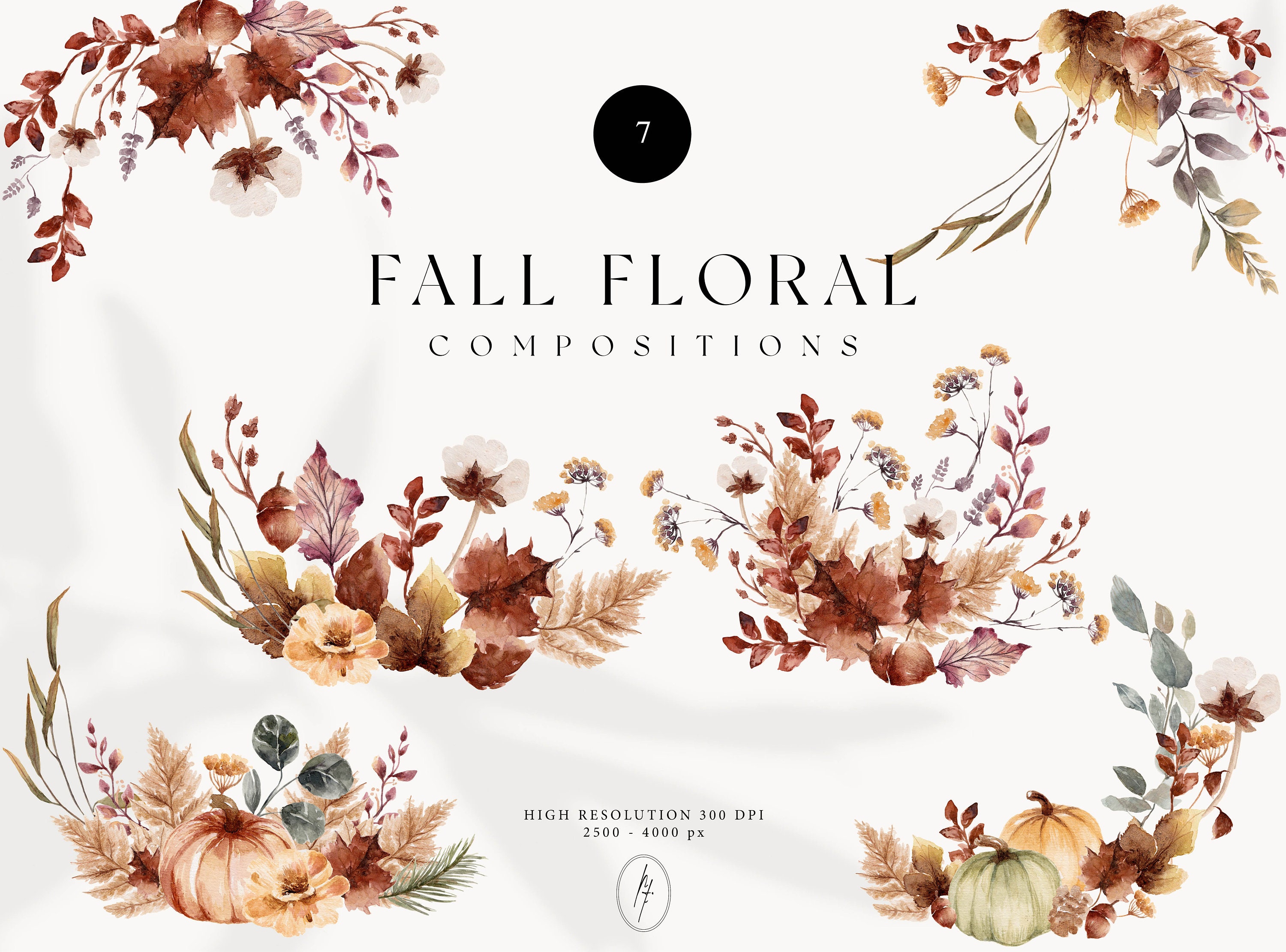 Watercolor Floral Clipart, Fall Clipart, Boho Clipart, Floral Bouquet ...