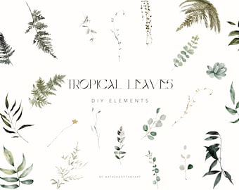 Watercolor Greenery Leaves Clipart Eucalyptus PNG Greenery - Etsy