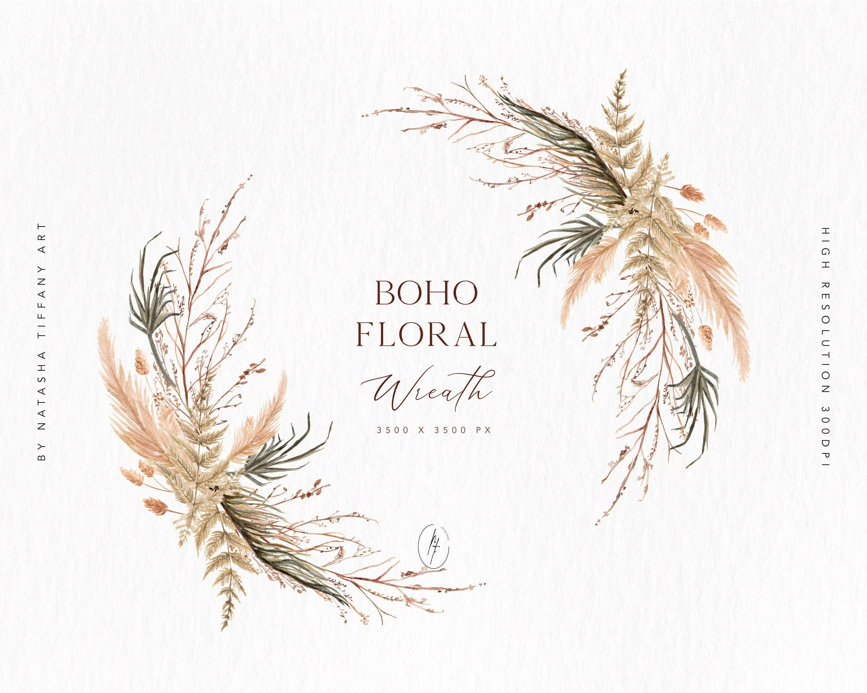 Boho Floral Wreath Clipart,boho Floral Frame,watercolor Floral Clipart ...