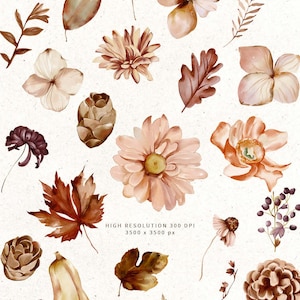 Botanical Fall Clipart, Pumpkin Wreath, Watercolor Fall Clipart ...