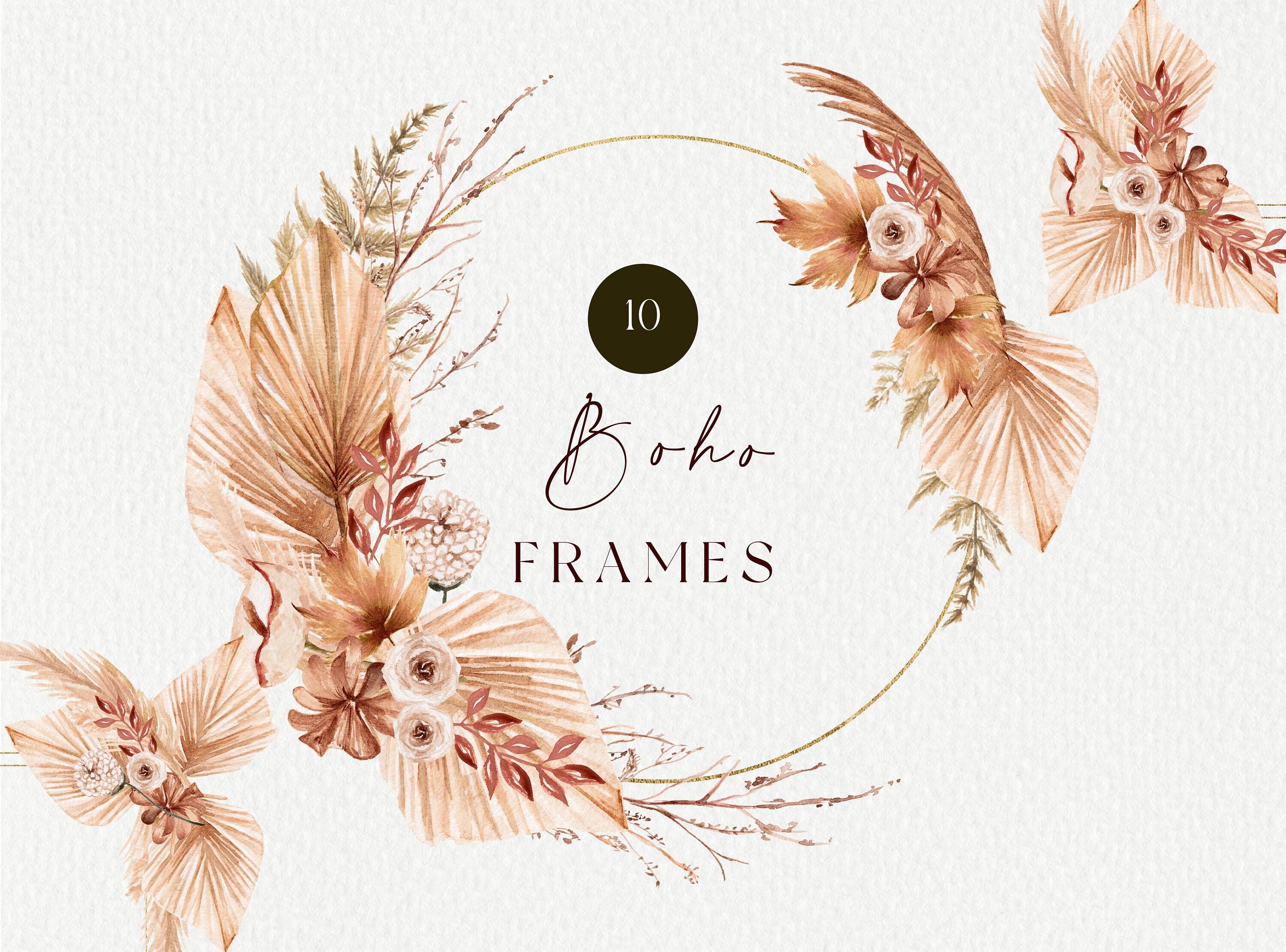 Boho Floral Clipart, Boho Frame, Pampas, Dried Flowers, Palms ...