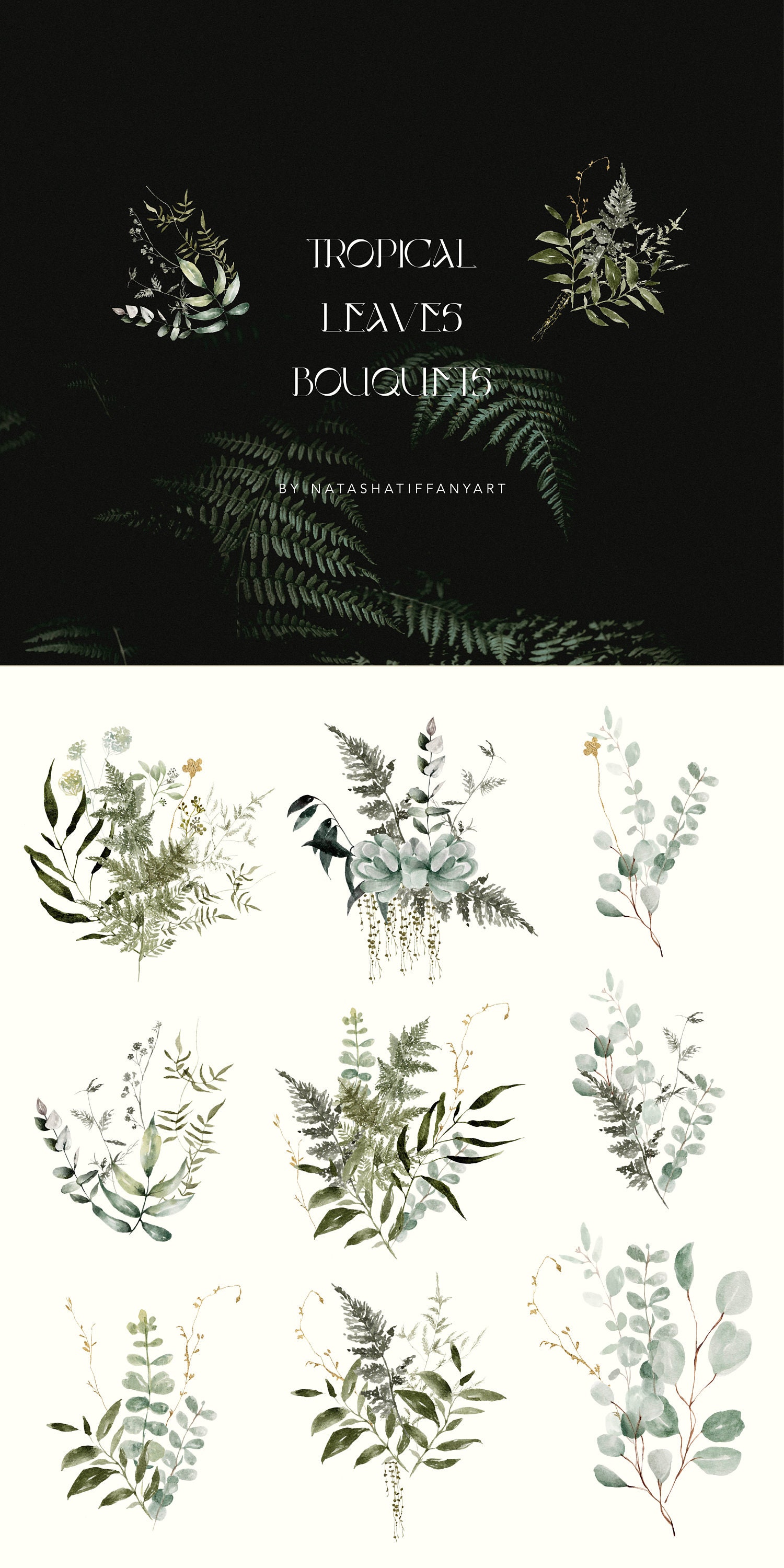 Watercolor Floral Clipart Tropical Leaves Clipart Eucalyptus | Etsy