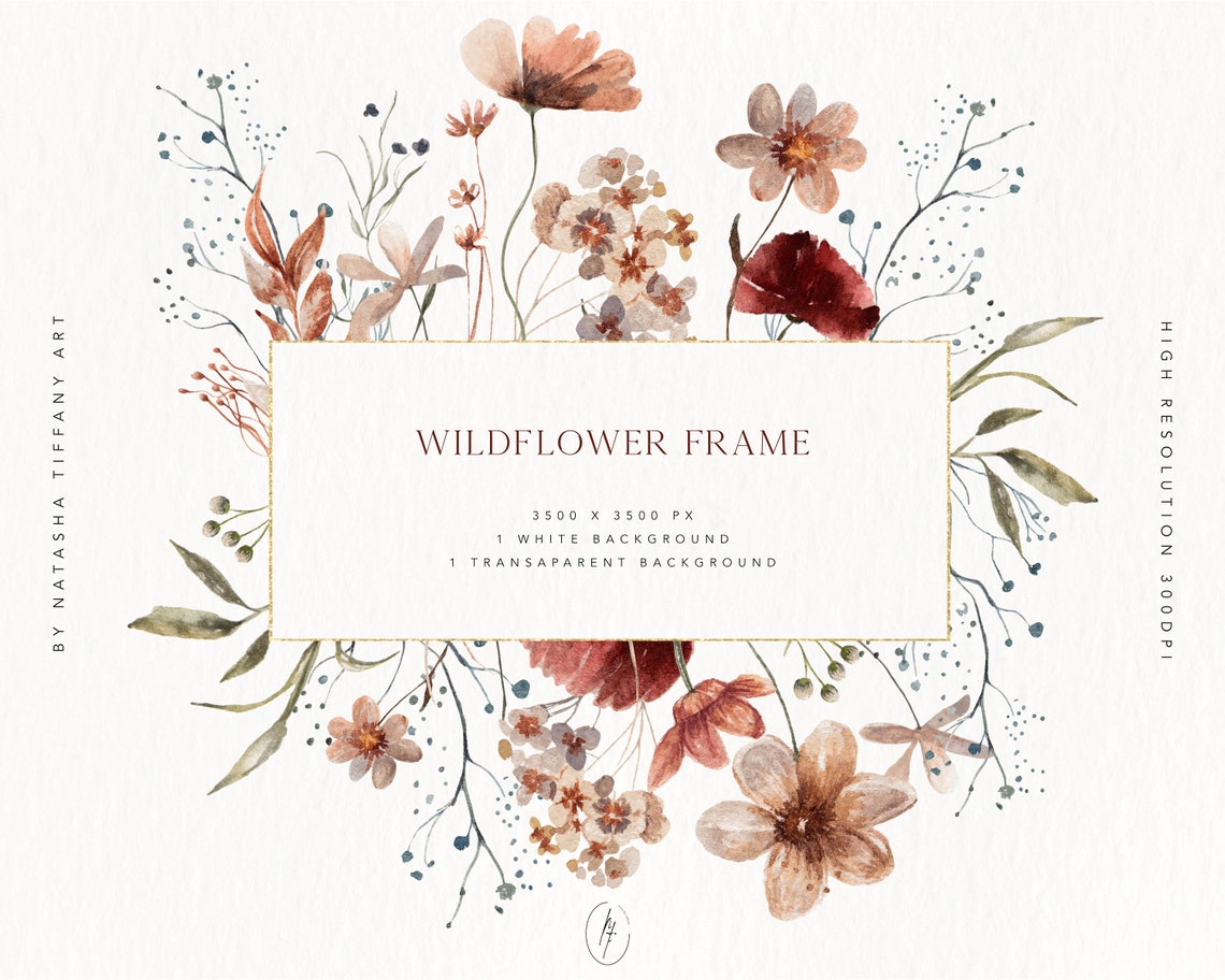 Wildflower Frame Clipart, Floral Clipart, Wildflower Clipart, Botanical ...