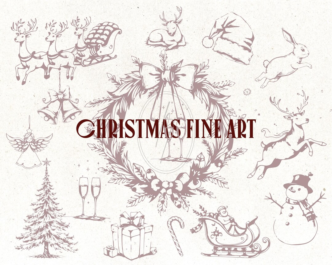 Christmas Lineart Clipart,holiday Season Hand Draw Clipart,christmas ...