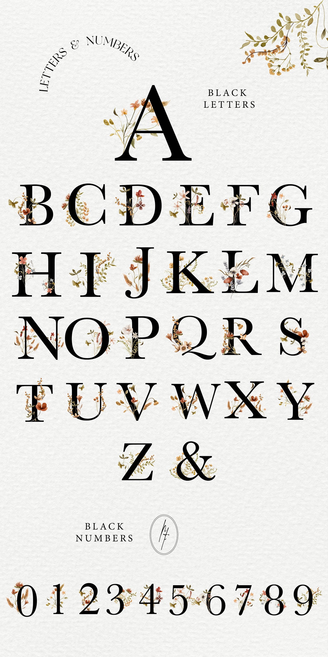 Wildflower Floral Alphabets Clipart Wildflower Letters and - Etsy