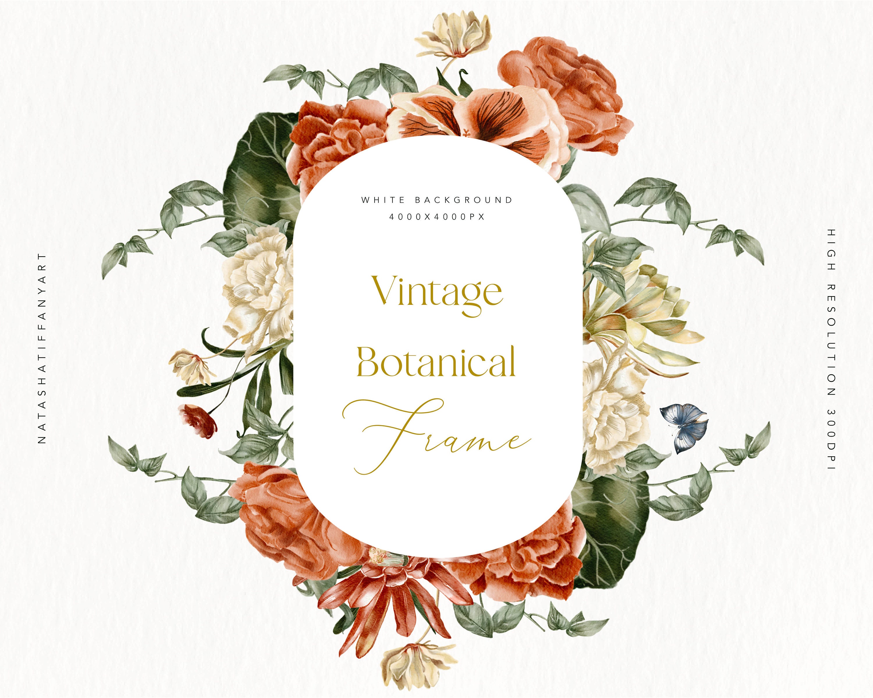 Vintage Botanical Frame, Watercolor Floral Clipart, Watercolor Clipart ...