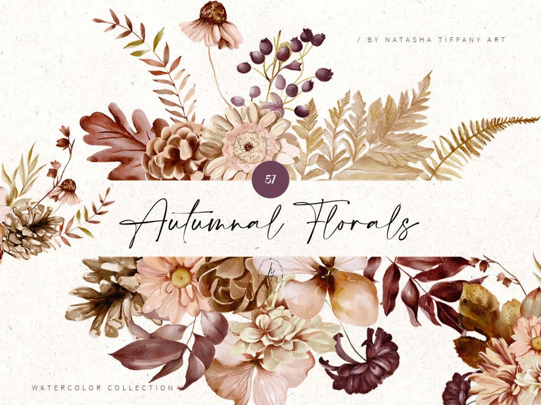 Botanical Fall Clipart, Pumpkin Wreath, Watercolor Fall Clipart ...