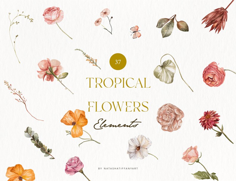 Floral DIY Elements Clipart, Watercolor Floral Clipart, Spring Floral ...