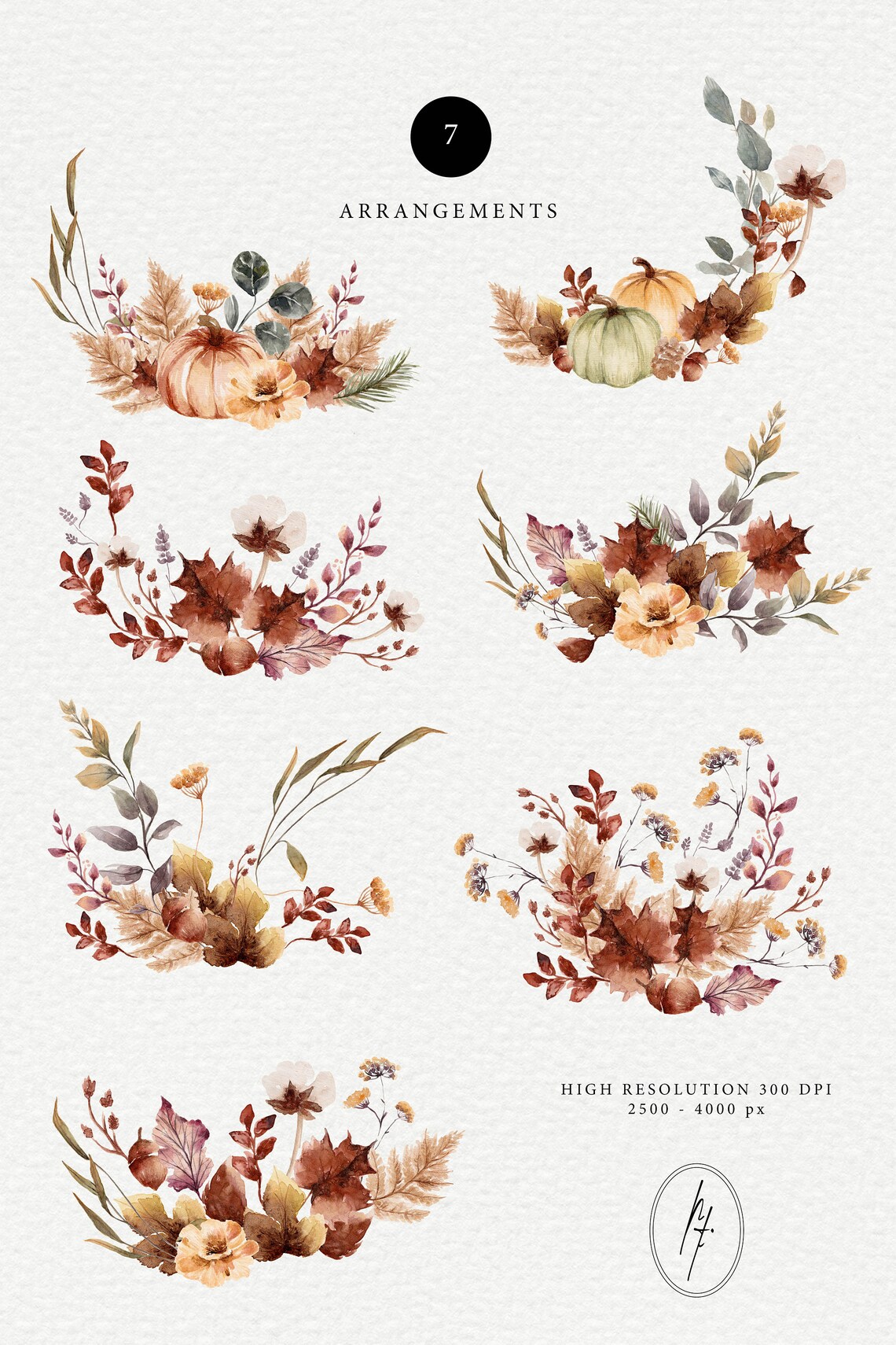 Watercolor Floral Clipart Fall Clipart Boho Clipart - Etsy