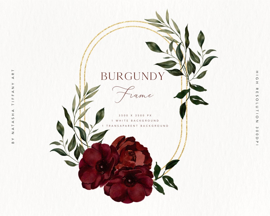 Burgundy Floral Frame,burgundy Flower Clipart,watercolor Floral Frame ...