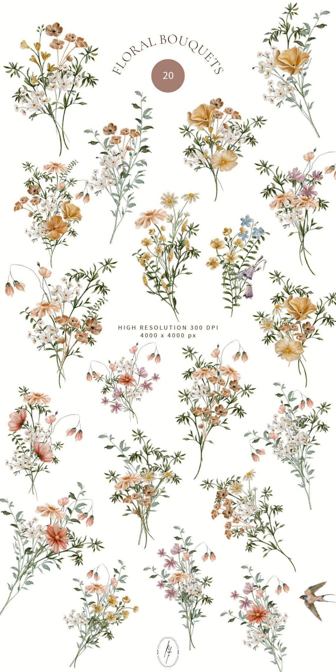 Watercolor Wildflower PNG Watercolor Floral Clipart Dried - Etsy