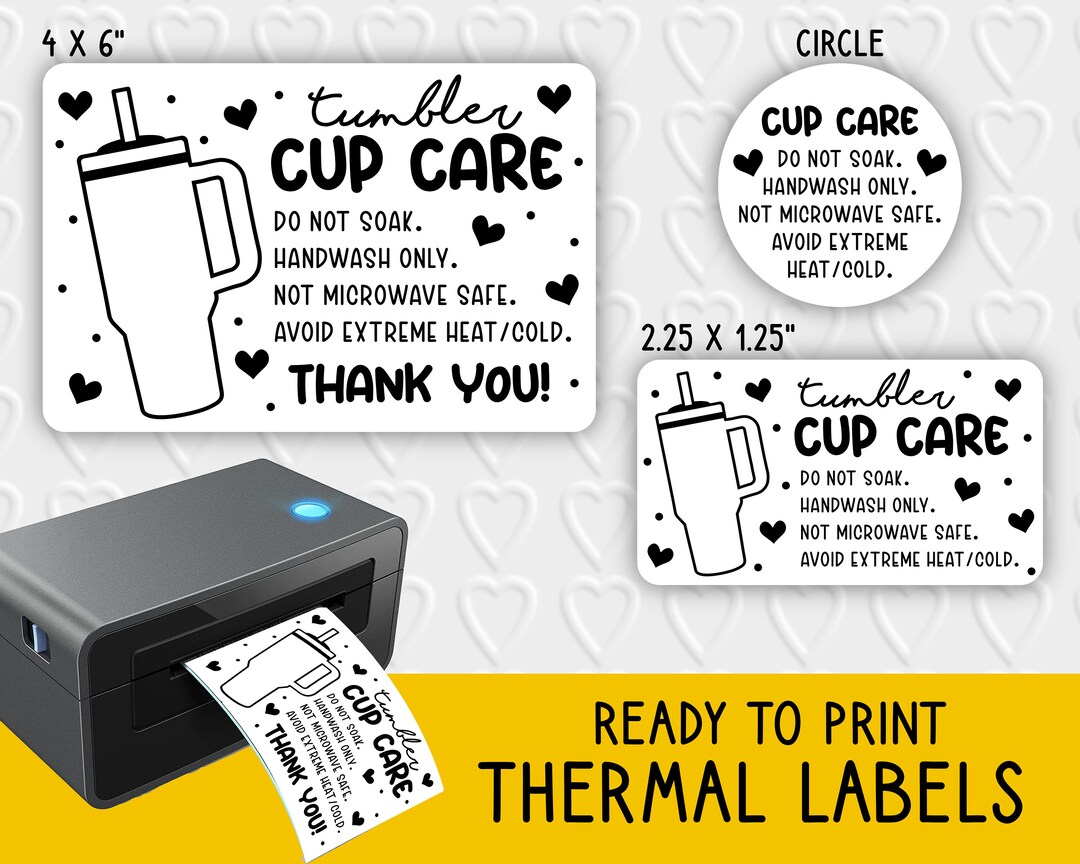 Tumbler Cup Care Thermal Labels | Cute Small Business Packaging | 40 / ...