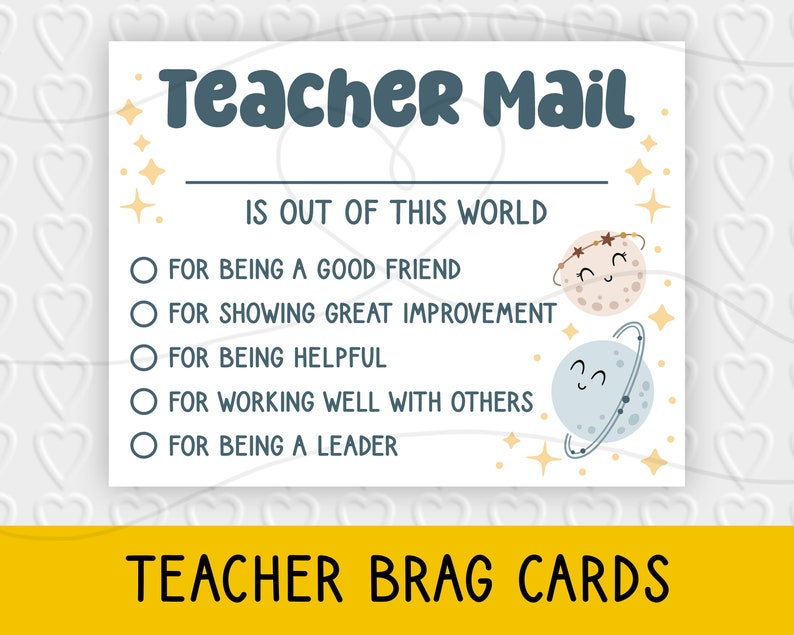 Teacher Mail Outer Space Brag Cards | Positive Notes to Send Home | for ...