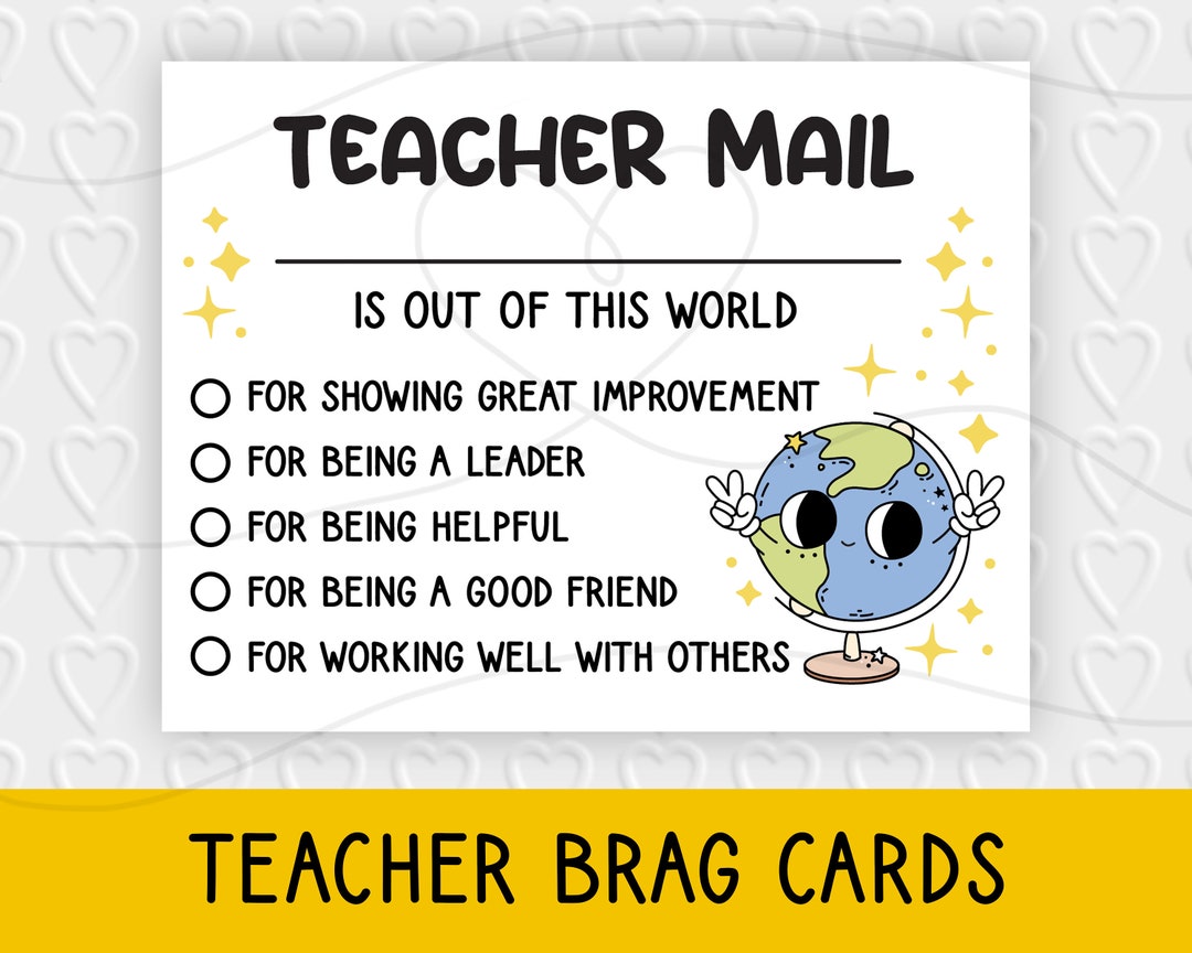 Teacher Mail Earth Globe Brag Cards | Positive Notes to Send Home | for ...