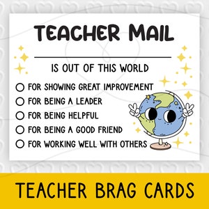 Teacher Mail Earth Globe Brag Cards | Positive Notes to Send Home | for ...