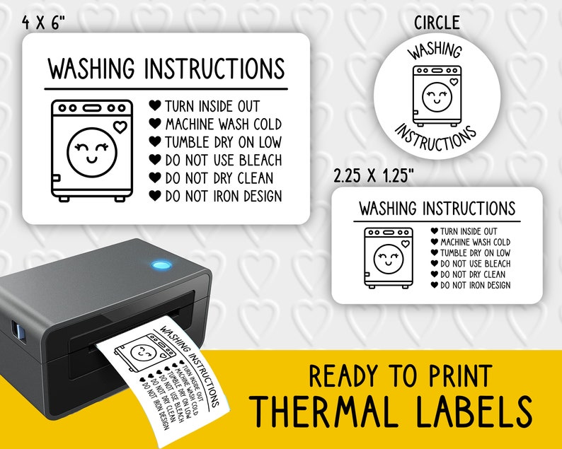 Washing Instructions Cute Thermal Labels | Small Business Packaging ...