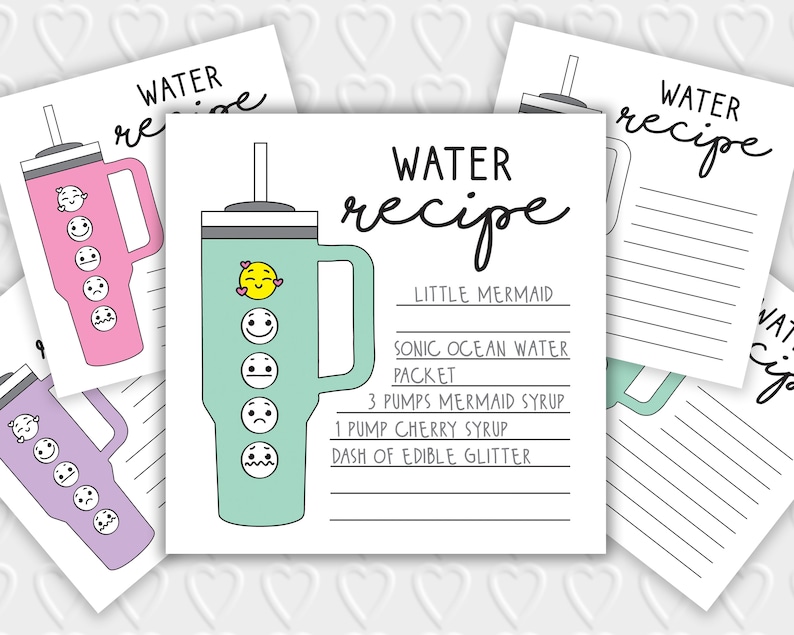 Water Recipe Cards | Inspired by Watertok | 4 Different Color Ways ...