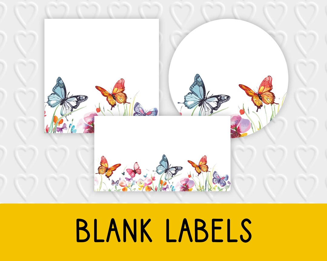 Blank Label Design Bundle | Watercolor Butterflies and Flowers | DIY ...
