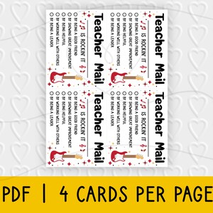 Teacher Mail Rock N Roll Music Brag Cards | Positive Notes to Send Home ...