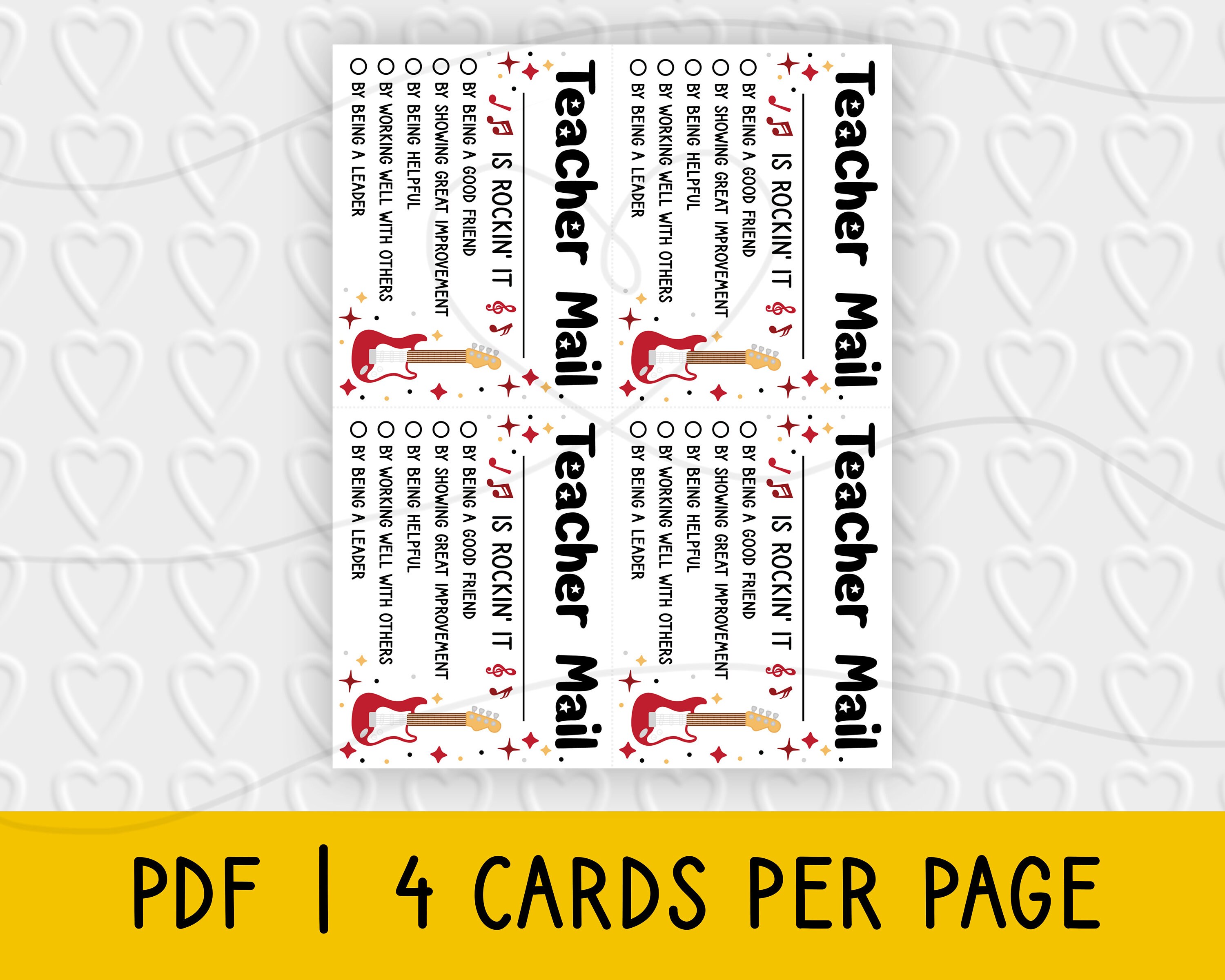 Teacher Mail Rock N Roll Music Brag Cards | Positive Notes to Send Home ...