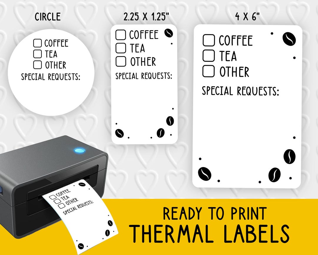 Coffee Tea Order Thermal Label Designs | Cute Stickers for Coffee Shop ...