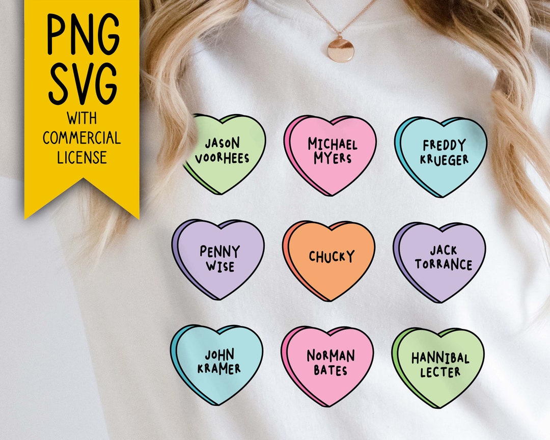 Horror Movie Killers Names Conversation Hearts Design for Sublimation ...