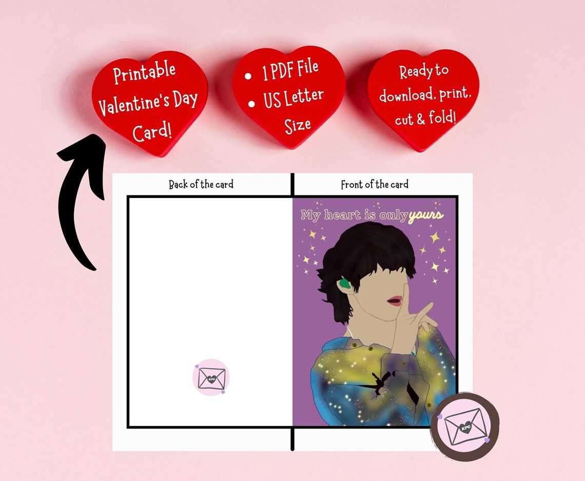 Printable BTS V Taehyung Valentine's Day Greeting Card | Etsy