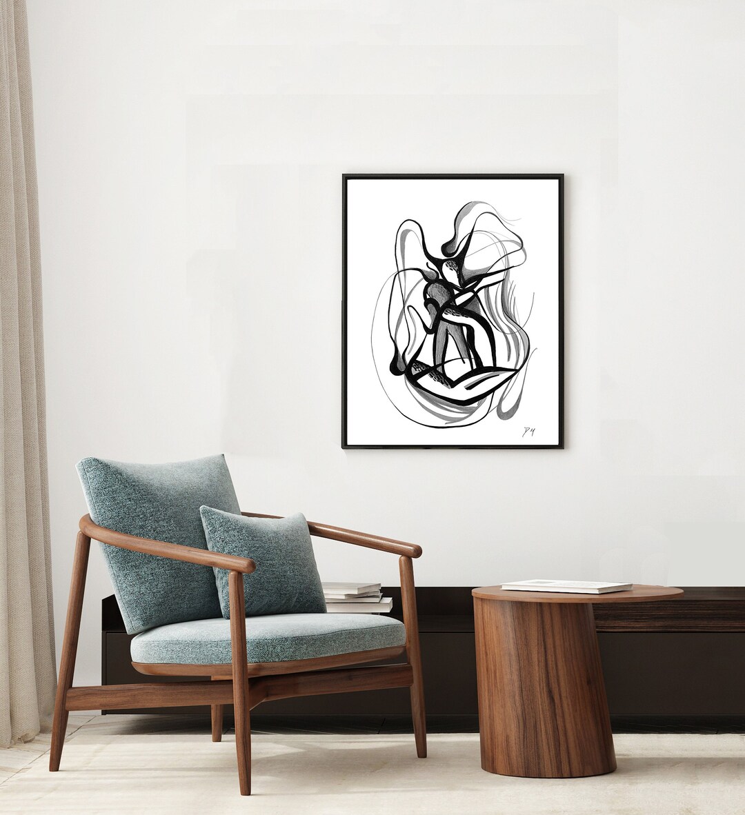 Silhouette Sketch Drawing, Minimalist Charcoal Drawing, Abstract Line ...