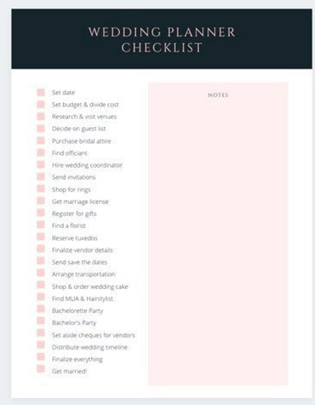 Easy Wedding Checklist - Etsy