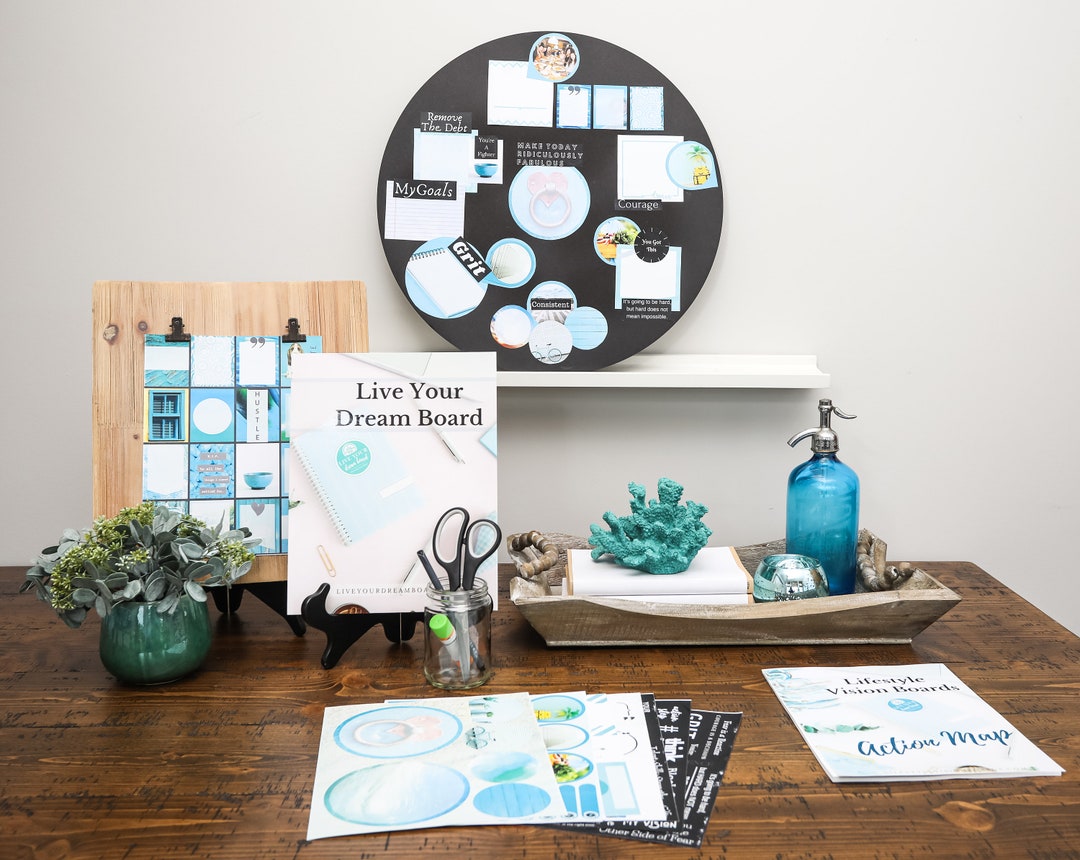 Circle Vision Board Kit blue Aesthetic Everything Needed - Etsy