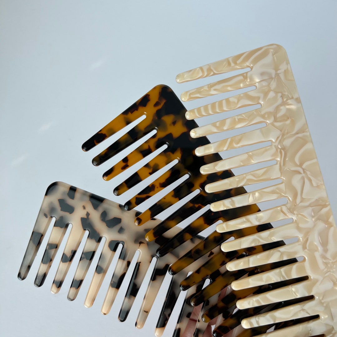 Large Tooth Curly Hair Comb, Marble Wide Teeth Hair Comb, Colorful Comb ...