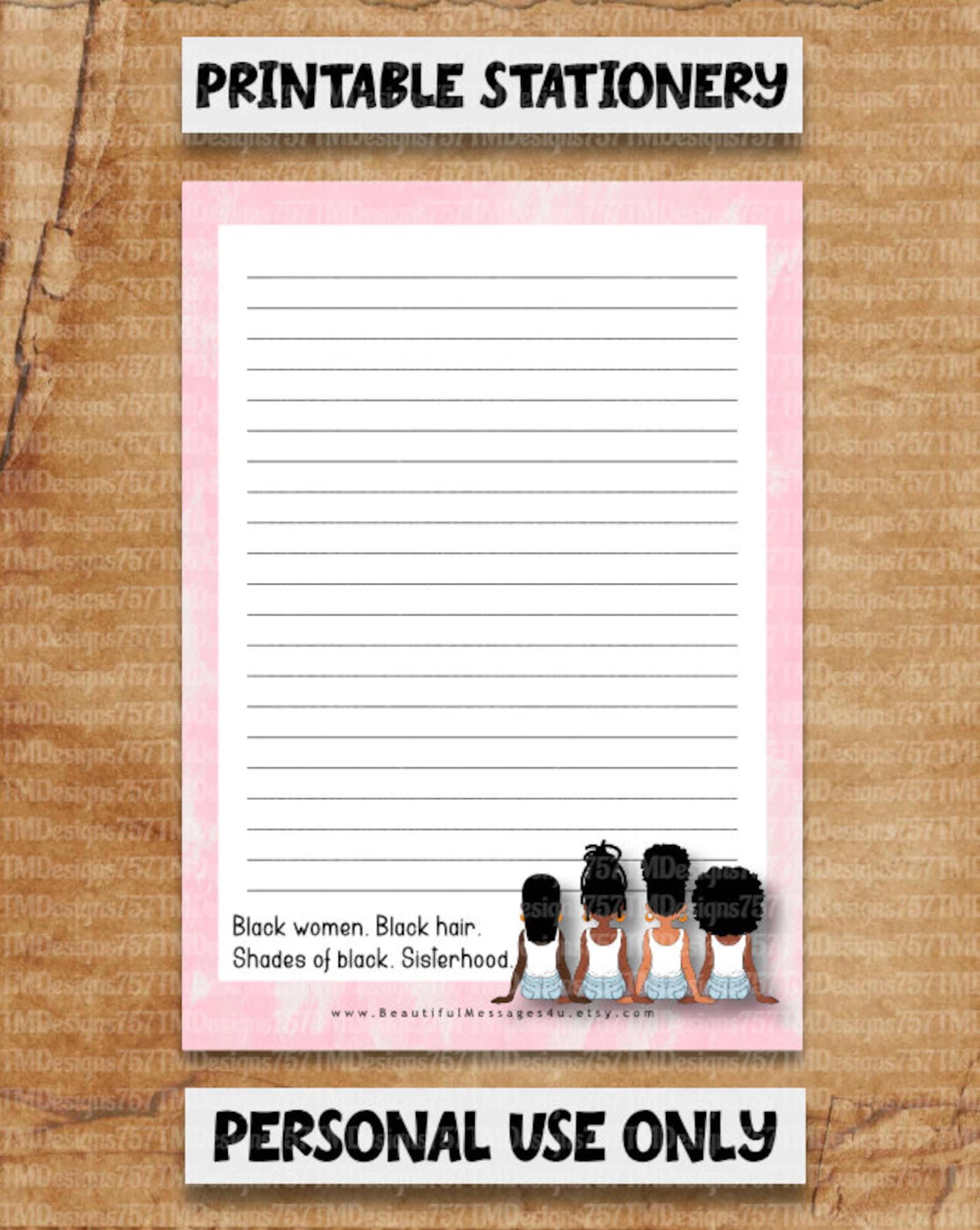 PRINTABLE Letter Writing Stationery Notepaper * African-american Women ...