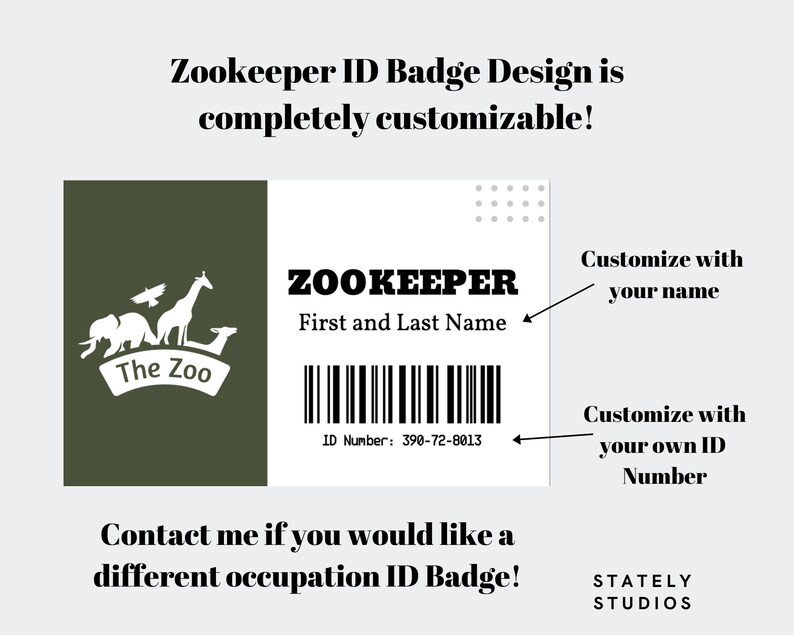 Custom Zookeeper ID Badge, Halloween Costume Badge, Digital ID Badge Template, Zoo ID Badge, - Etsy