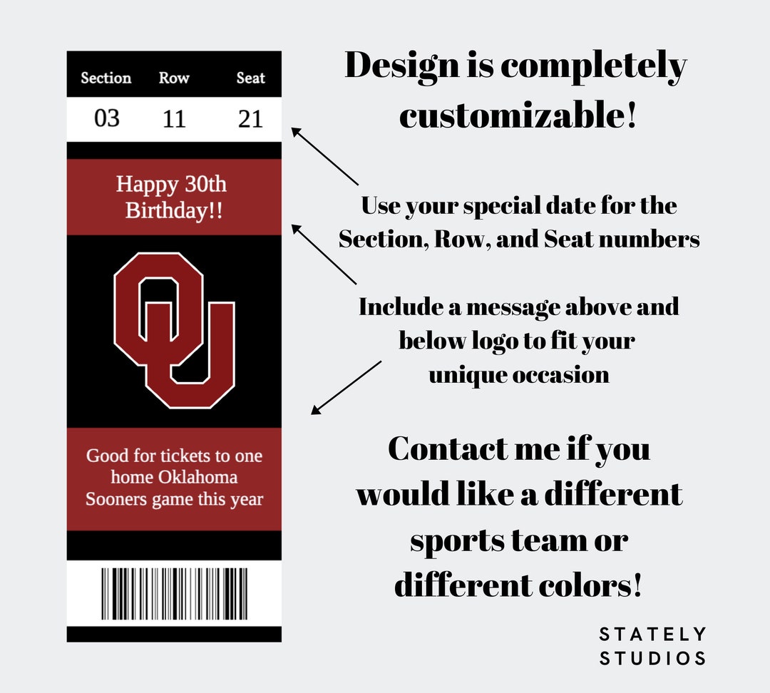 Oklahoma Sooners Surprise Ticket Gift, Oklahoma Sooners Custom Ticket ...