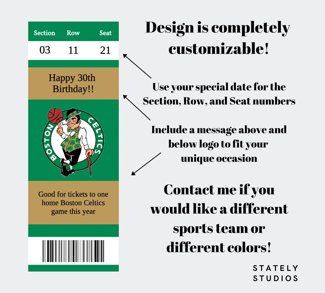 Boston Celtics Surprise Ticket Gift, Boston Celtics Custom Ticket ...
