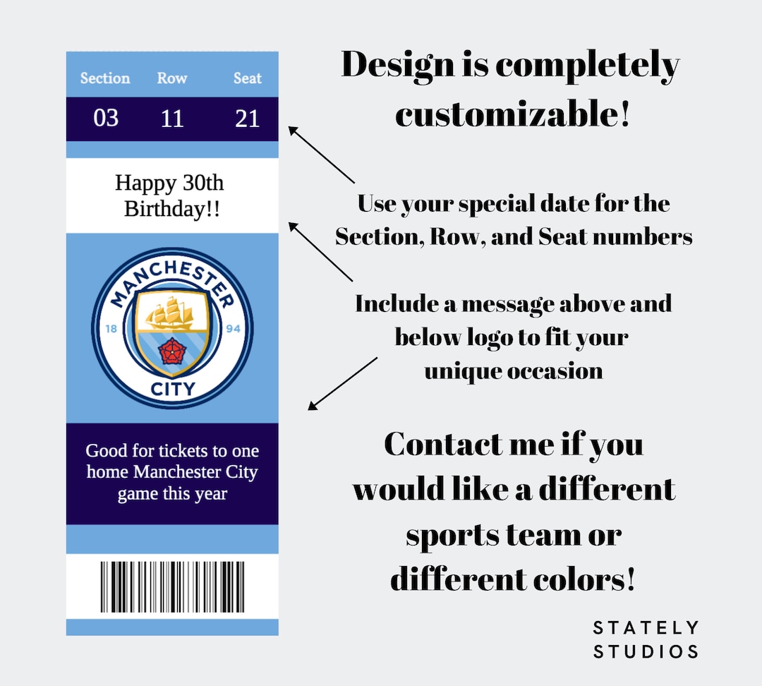 Manchester City Surprise Ticket Gift, Manchester City Custom Ticket ...