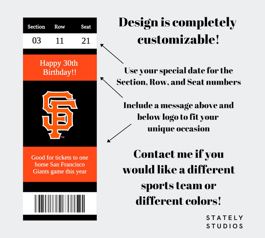 San Francisco Giants Surprise Ticket Gift, SF Giants Custom Ticket ...