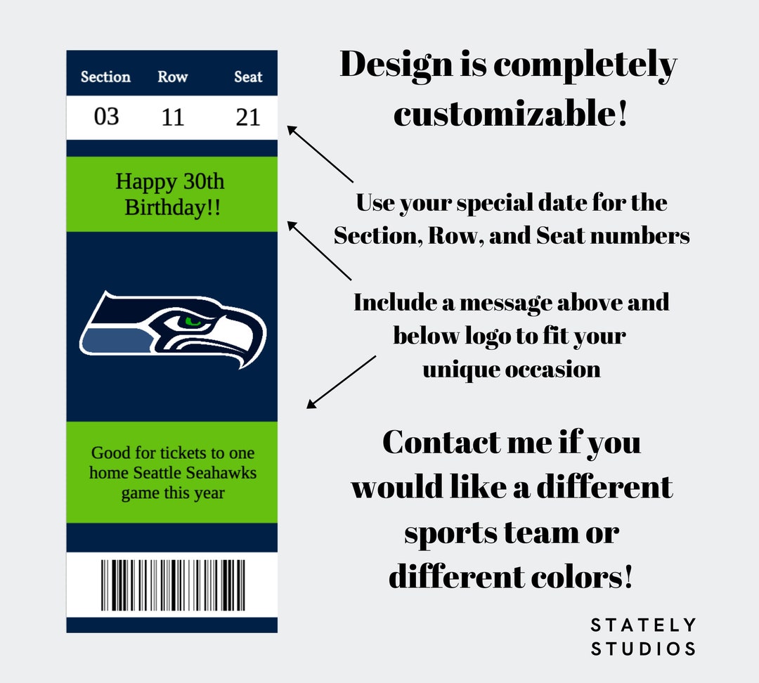 Seattle Seahawks Surprise Ticket Gift, Seattle Seahawks Custom Ticket ...