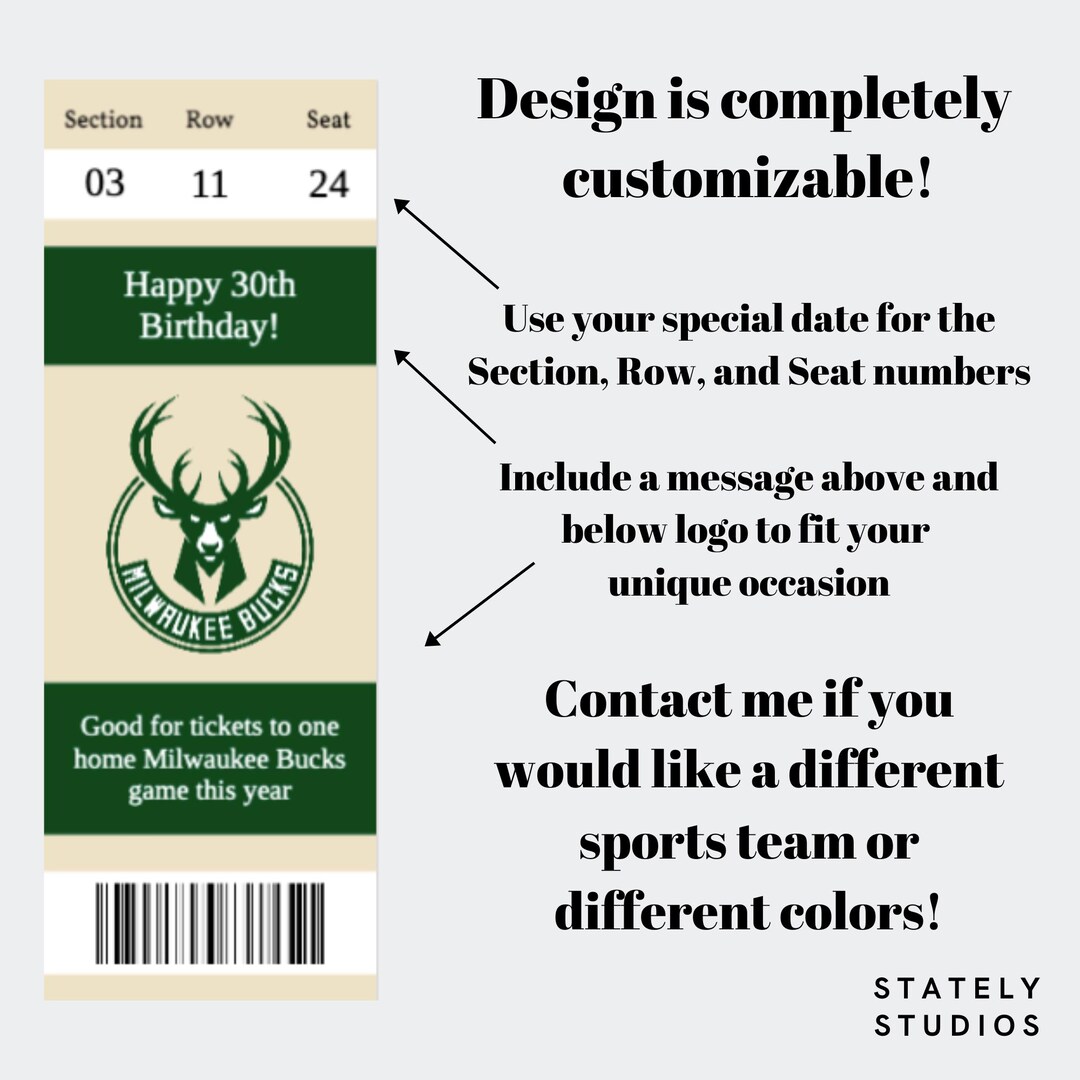 Milwaukee Bucks Surprise Ticket Gift, Milwaukee Bucks Custom Ticket ...