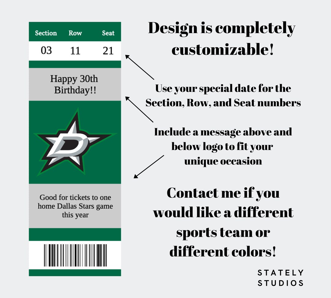 Dallas Stars Surprise Ticket Gift, Dallas Stars Custom Ticket, Father's ...