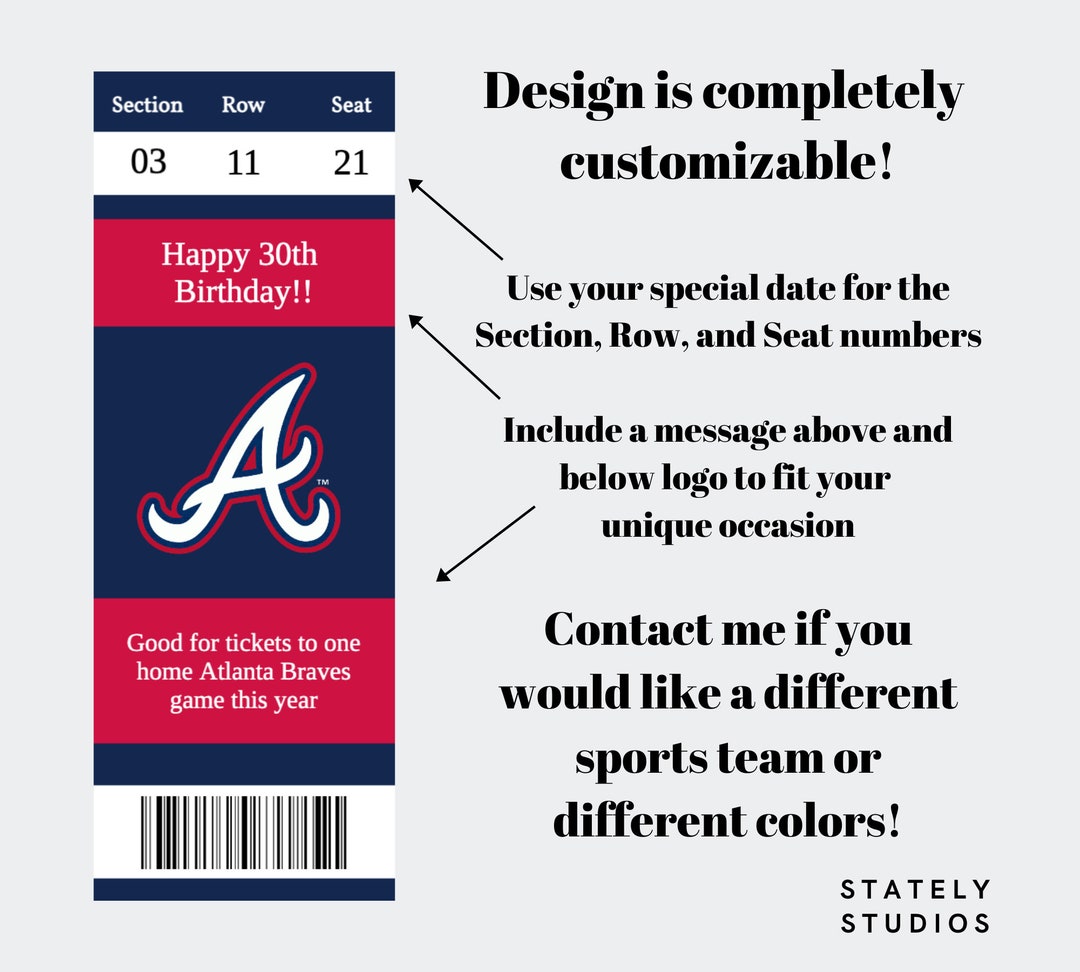 Atlanta Braves Surprise Ticket Gift, Atlanta Braves Custom Ticket ...