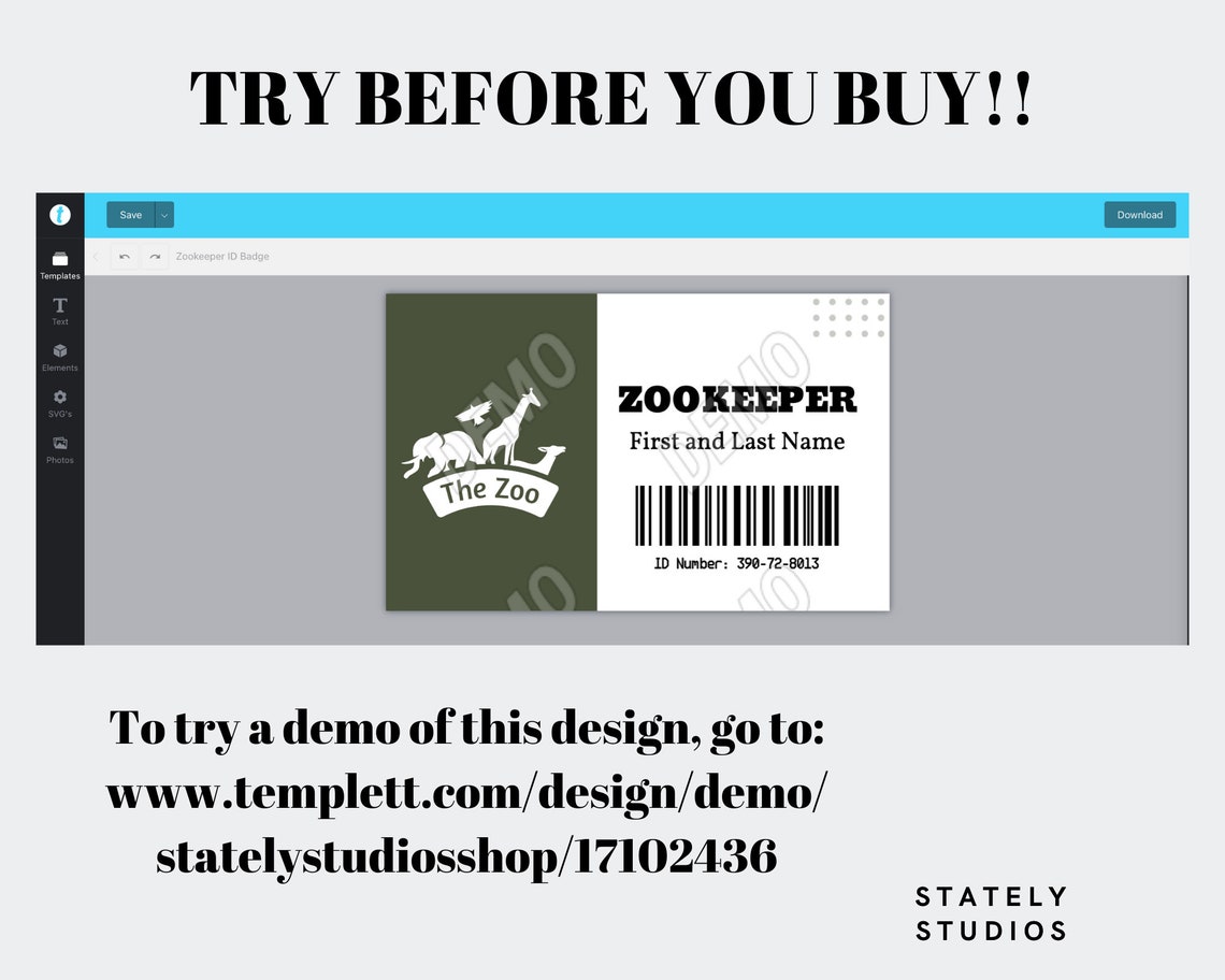 Custom Zookeeper ID Badge, Halloween Costume Badge, Digital ID Badge ...