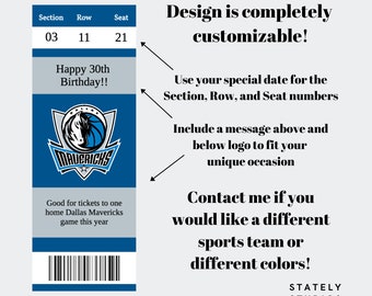 Dallas Mavericks Ticket Template | Etsy