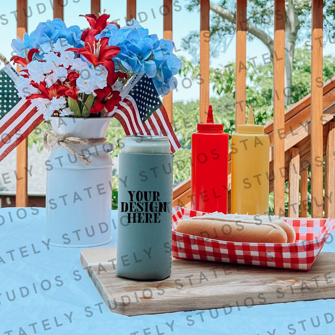 Grey Skinny Can Cooler Mock Up, 4th of July Mock Up, Fourth of July ...