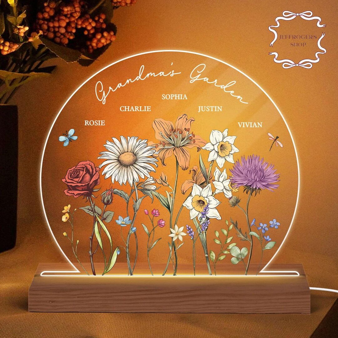 Personalized Grandma's Garden LED Night Light, Birth Flower Night Lamp ...
