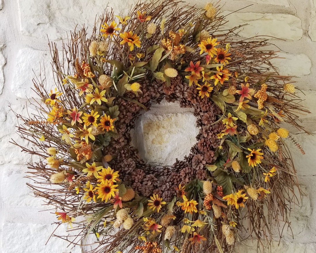 Fall Wispy Grapevine Wreath, Autumn Wreath for Front Door, Thanksgiving ...